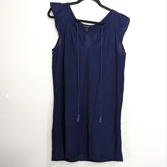 J. Crew | Dresses | J Crew Black Label Dress Womens S Navy Blue Smocked ...